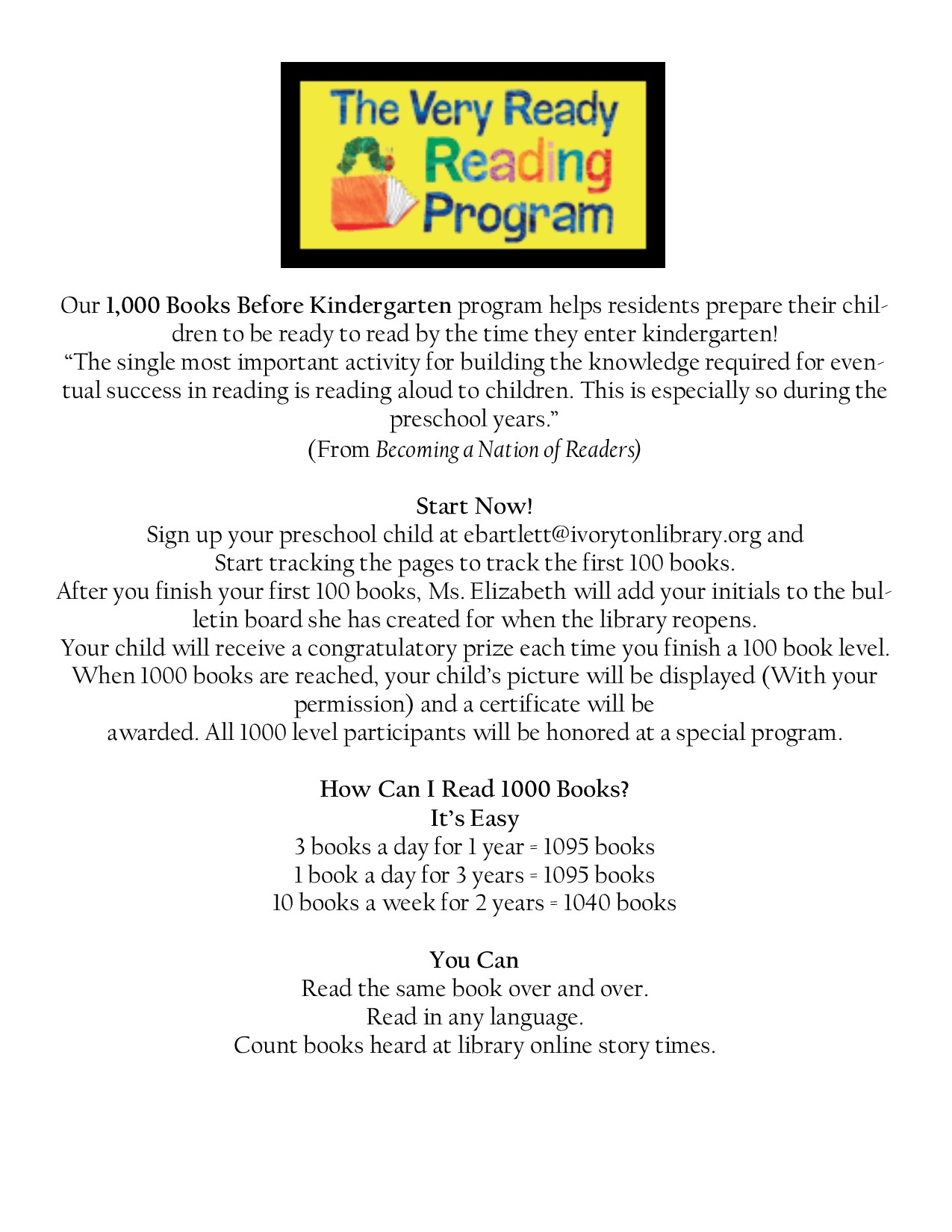1000 books before kindergarten – Ivoryton Library